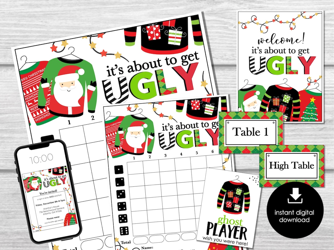 Ugly Sweater Christmas Bunco Party Bundle Printable, Score Sheets ...
