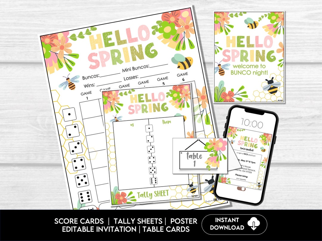 Hello Spring Bunco Score Cards, April Bunco Score Sheets, Spring Bunco ...