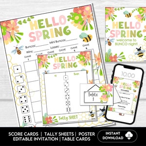 Hello Spring Bunco Score Cards, April Bunco Score Sheets, Spring Bunco ...