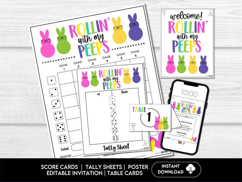 Easter Bunco Party Bundle Printable, Peeps Score Sheets & Editable ...