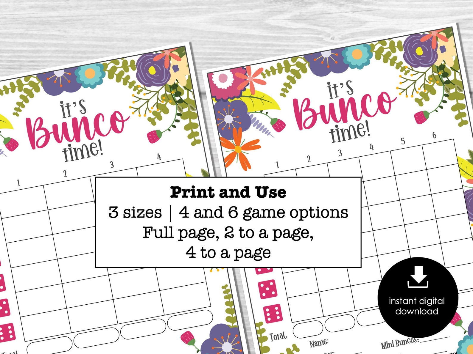 Spring Bunco Score Cards, May Bunco Score Sheets, Flowers Bunco ...