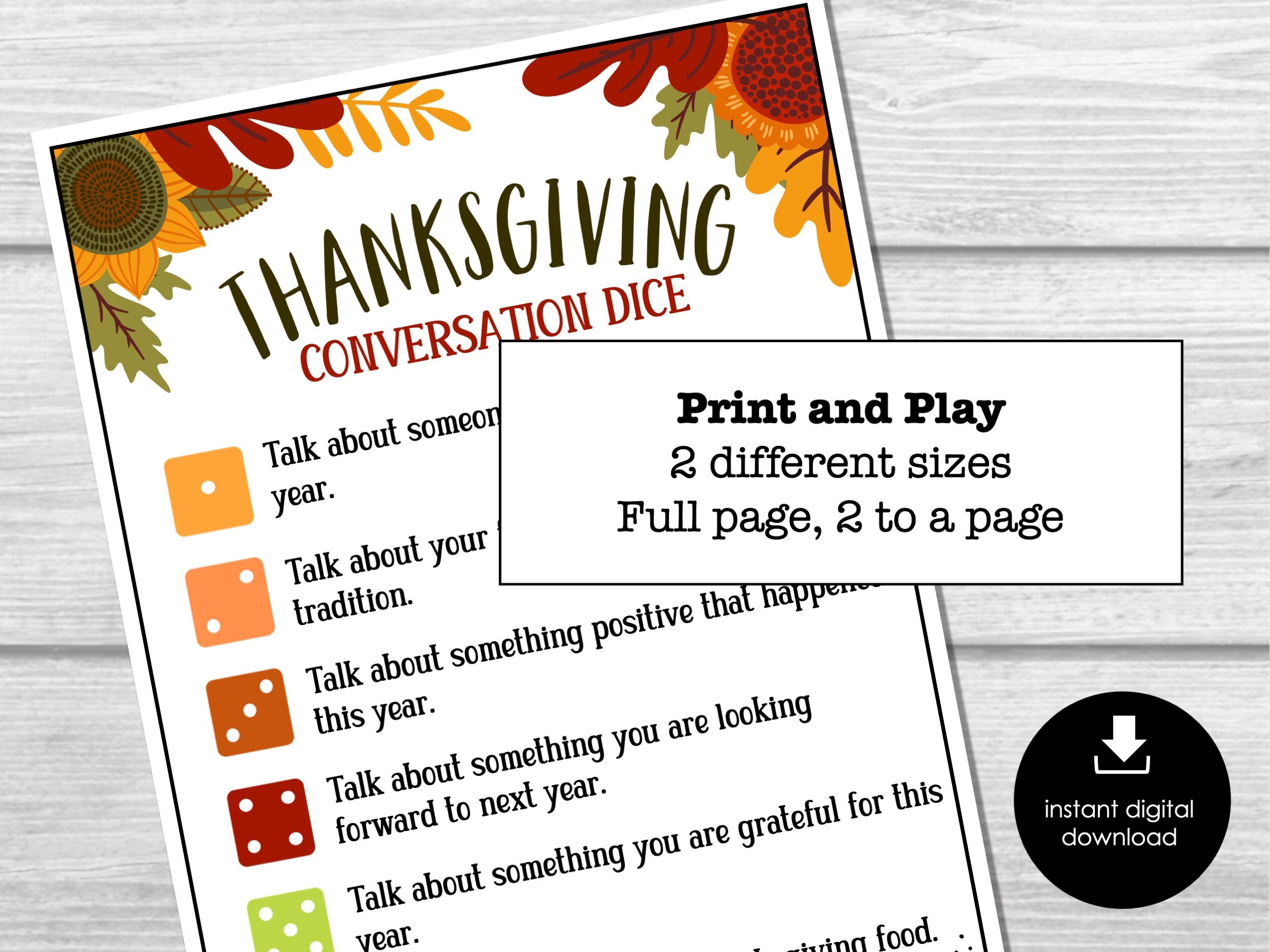 Thanksgiving Gratitude Dice Game, Thanksgiving Party, Thanksgiving ...