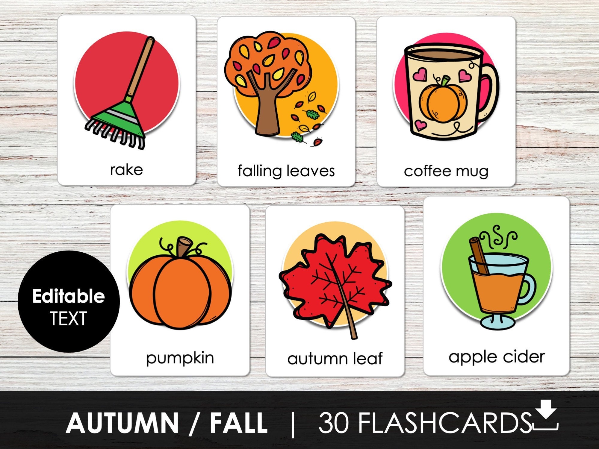 Autumn Printable Flashcards for Kids, Fall Vocabulary Cards, Editable ... Autumn Printable Flashcards for Kids, Fall Vocabulary Cards, Editable ...