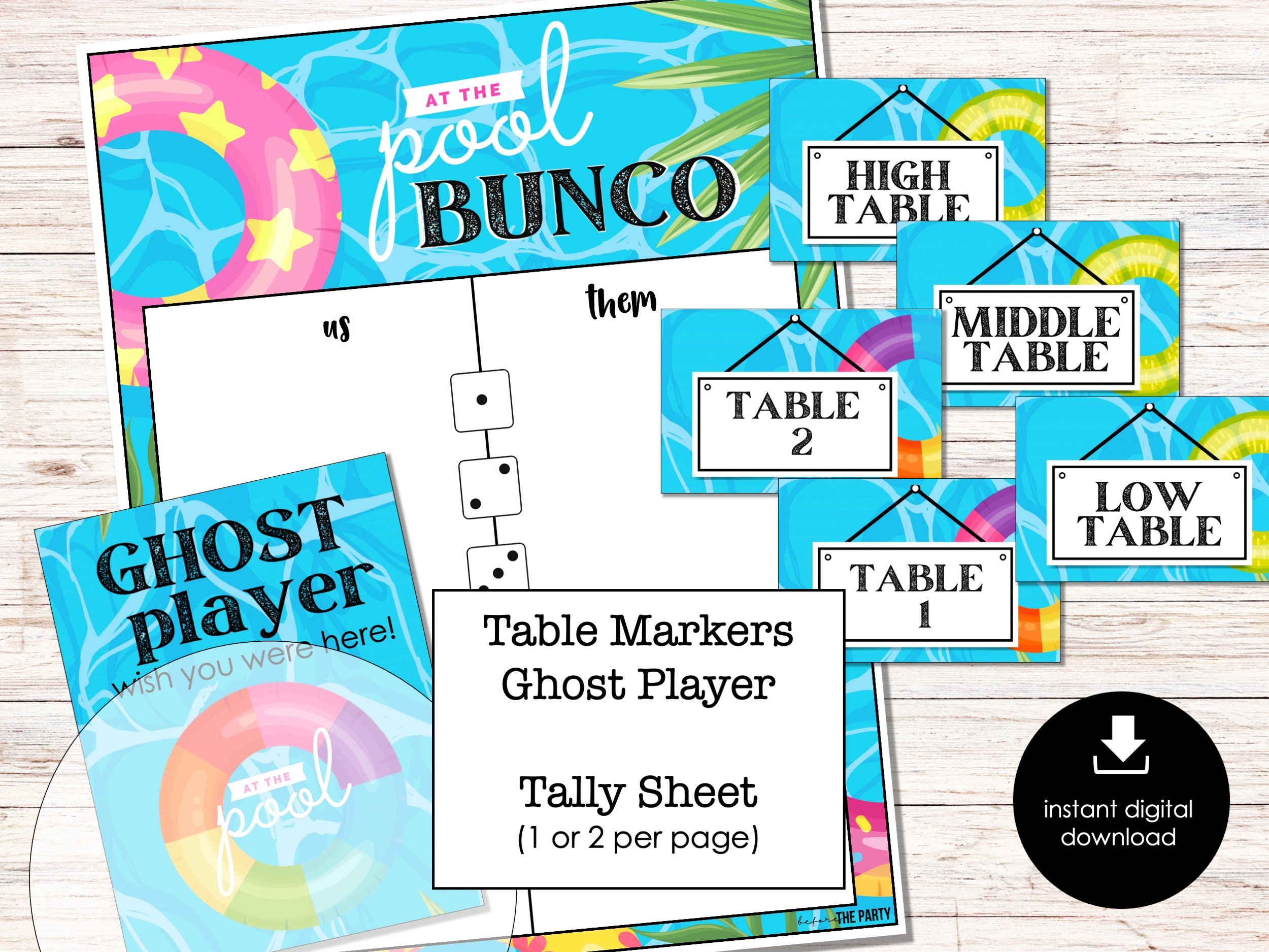 Summer Pool Party Bunco Score Cards, Swim Party Bunco Score Sheets ...