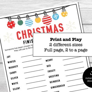 Christmas Party Game, Finish the Phrase, Fun Party Activity, Kids and ...