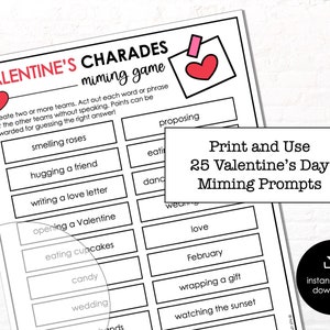 Valentine's Day Charades Party Game for Kids, Classroom Charades ...