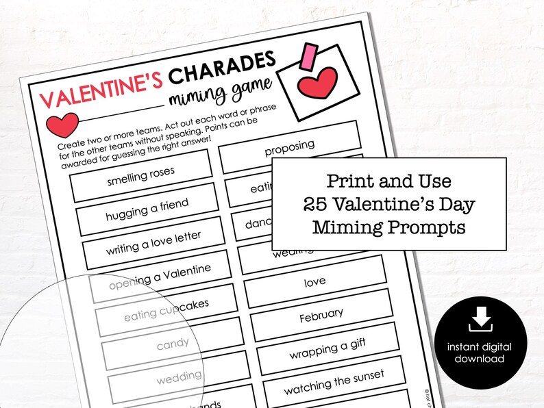 Valentine's Day Charades Party Game for Kids Classroom - Etsy