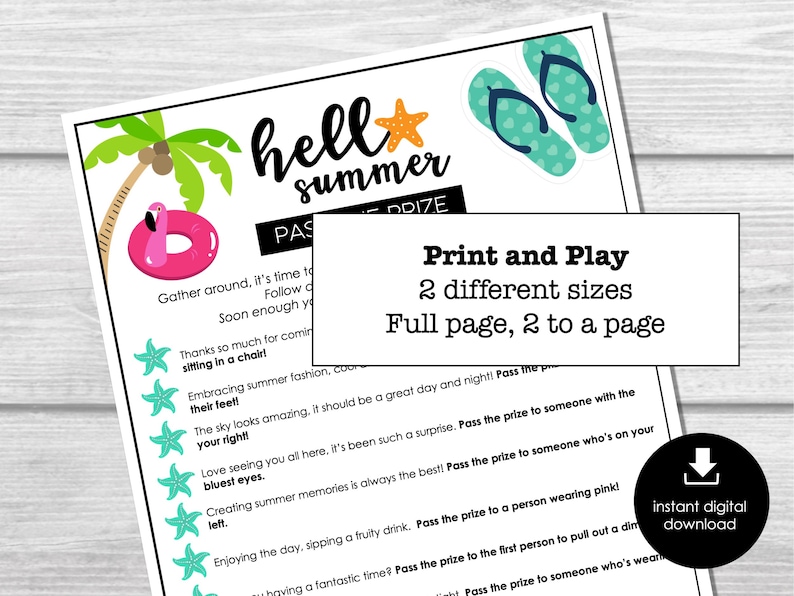Summer Party Game: Pass the Prize - Fun Gift Exchange (printable) - Etsy