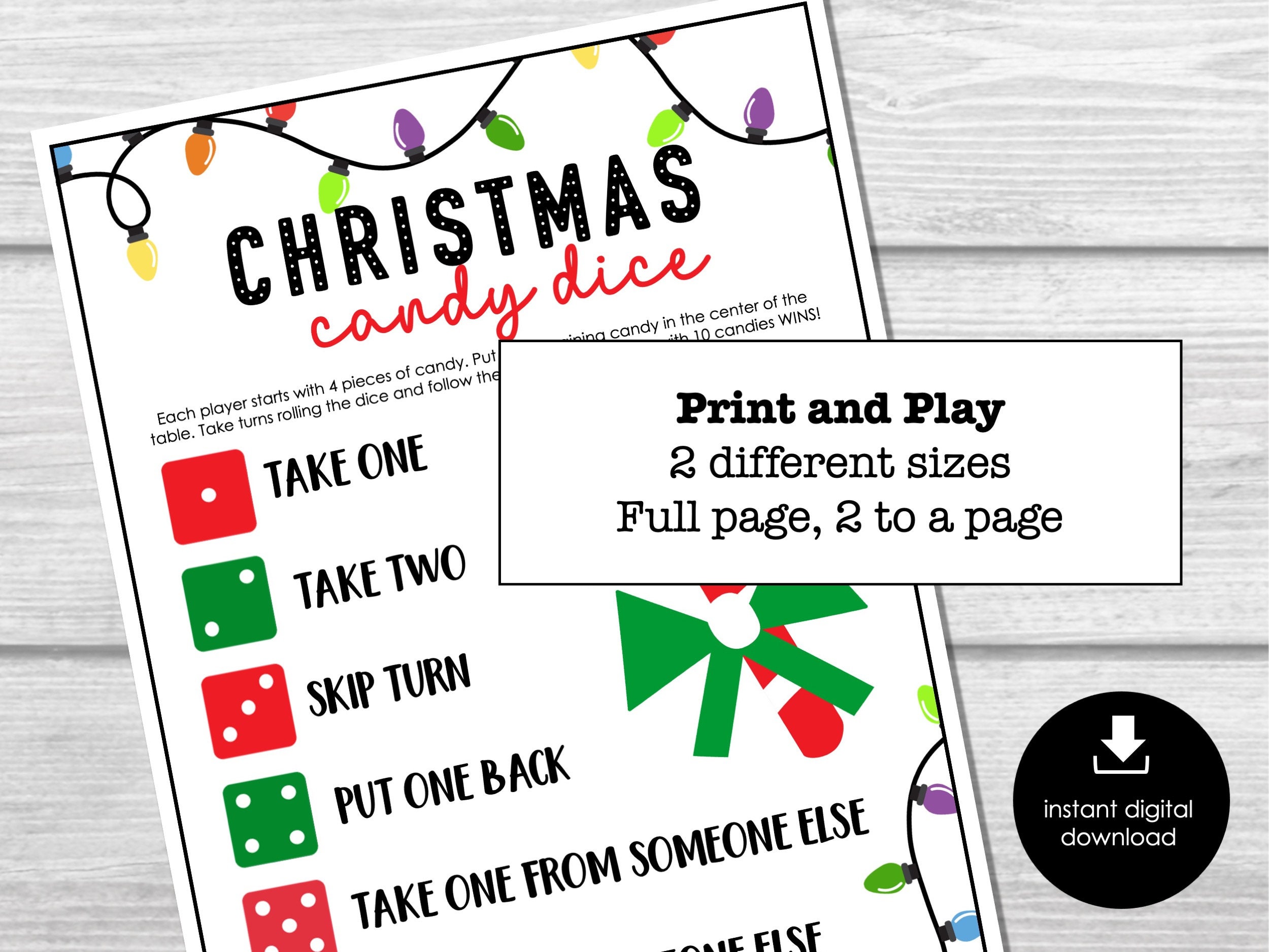 Christmas Candy Dice Game, Group Holiday Party Game, Printable Dice ...
