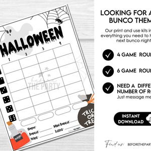 Halloween Bunco Score Cards, Bunco Printables, October Bunco Party ...