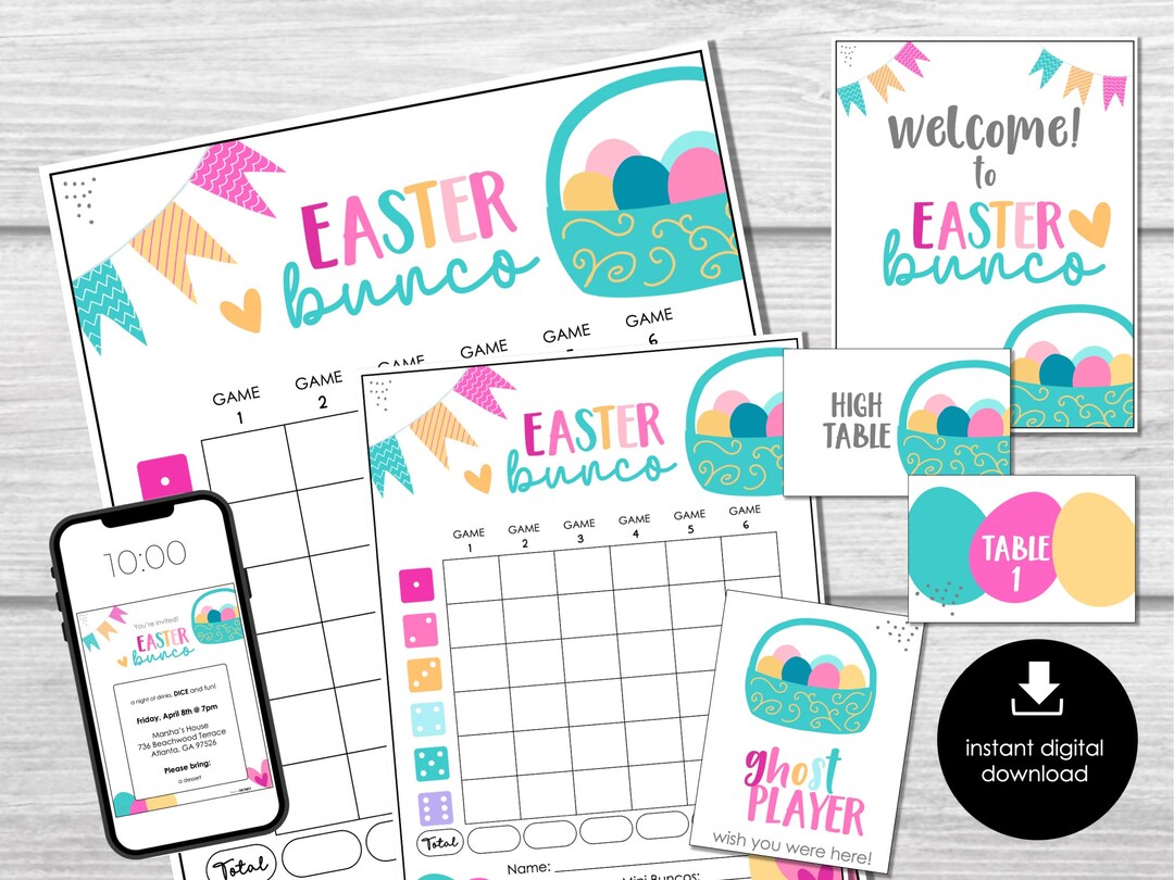 Easter Bunco Score Cards, April Bunco Game, Bunco Night Printable ...