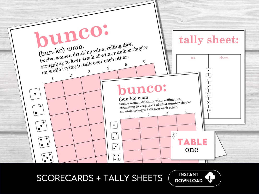 Funny Bunco Definition Scorecards for Bunco Night, Includes Tally ...