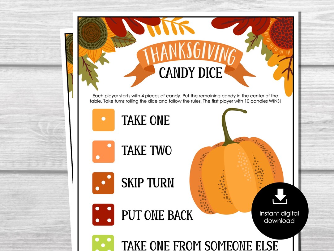 Thanksgiving Candy Dice Game: Printable Party Activity (digital ...