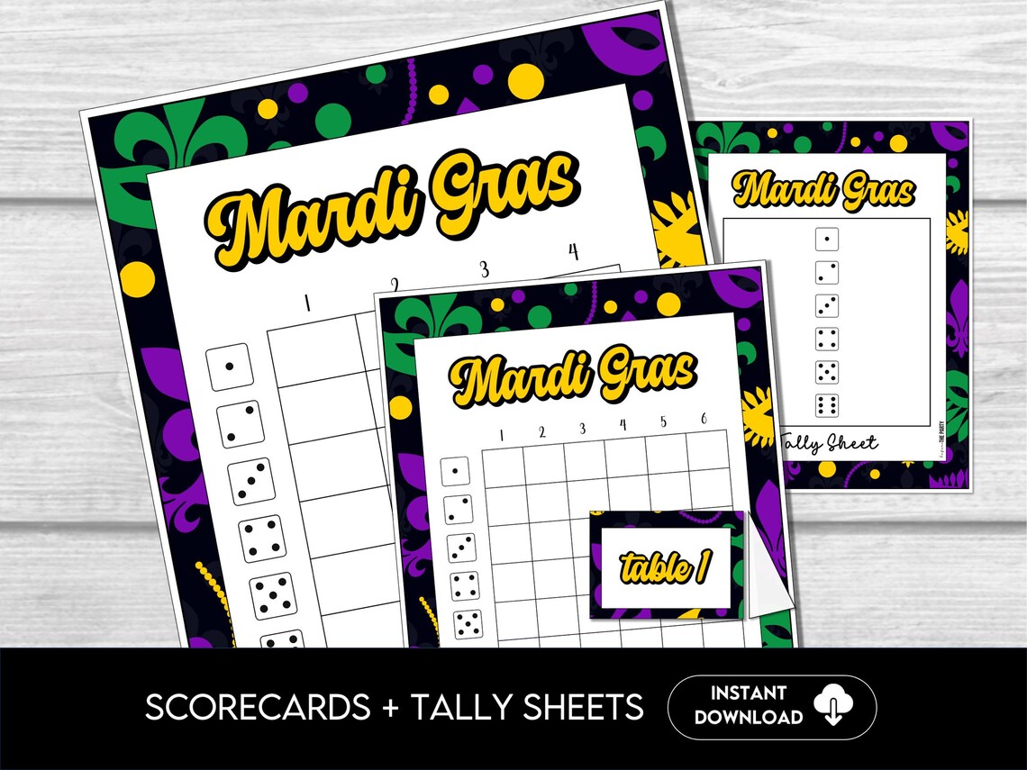 Mardi Gras Bunco Score Sheets Printable, Ladies Night Party Game ...
