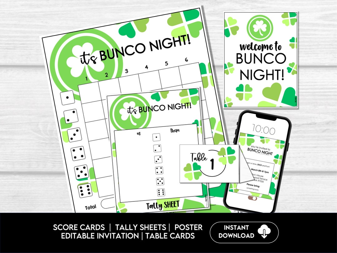 St. Patrick's Day Bunco Score Sheet, March Bunco Party Printable, Bunco ...