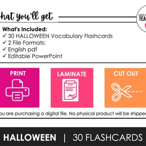 Halloween Printable Flashcards for Kids Halloween Vocabulary - Etsy