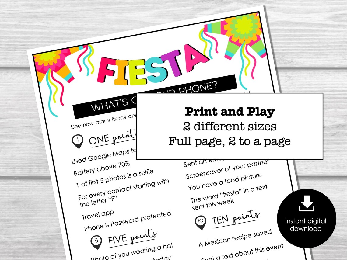 What's on Your Phone Fiesta Game Printable Party Game - Etsy