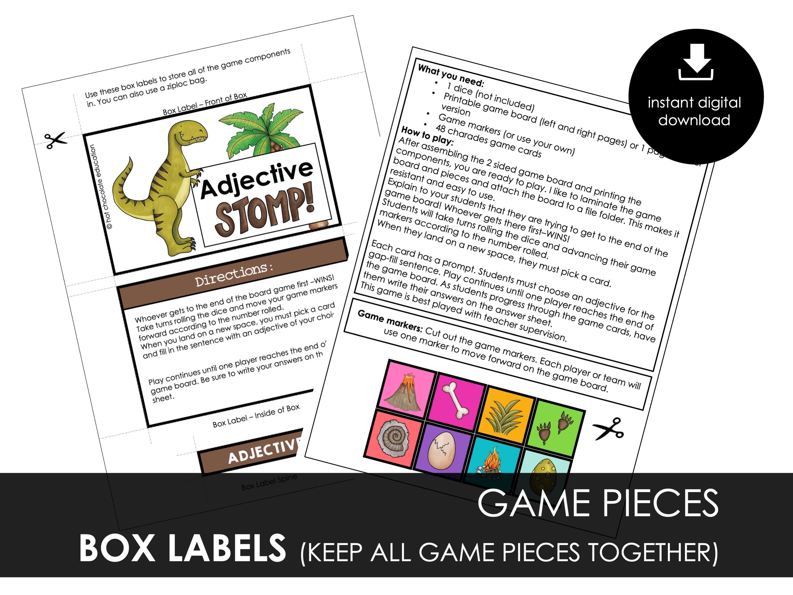 Adjective Stomp! Board Game: Grammar & ESL (instant Download) - Etsy