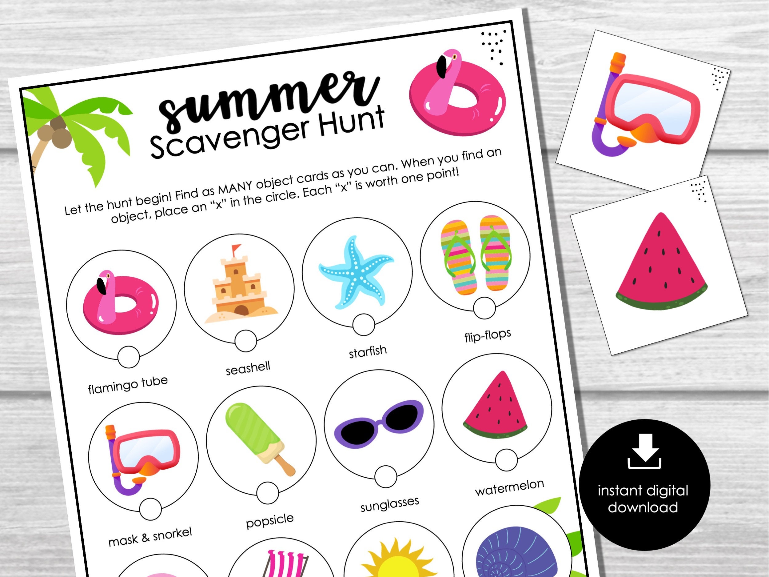 Summer Scavenger Hunt, Printable Kids Activity, Indoor Outdoor Treasure ...