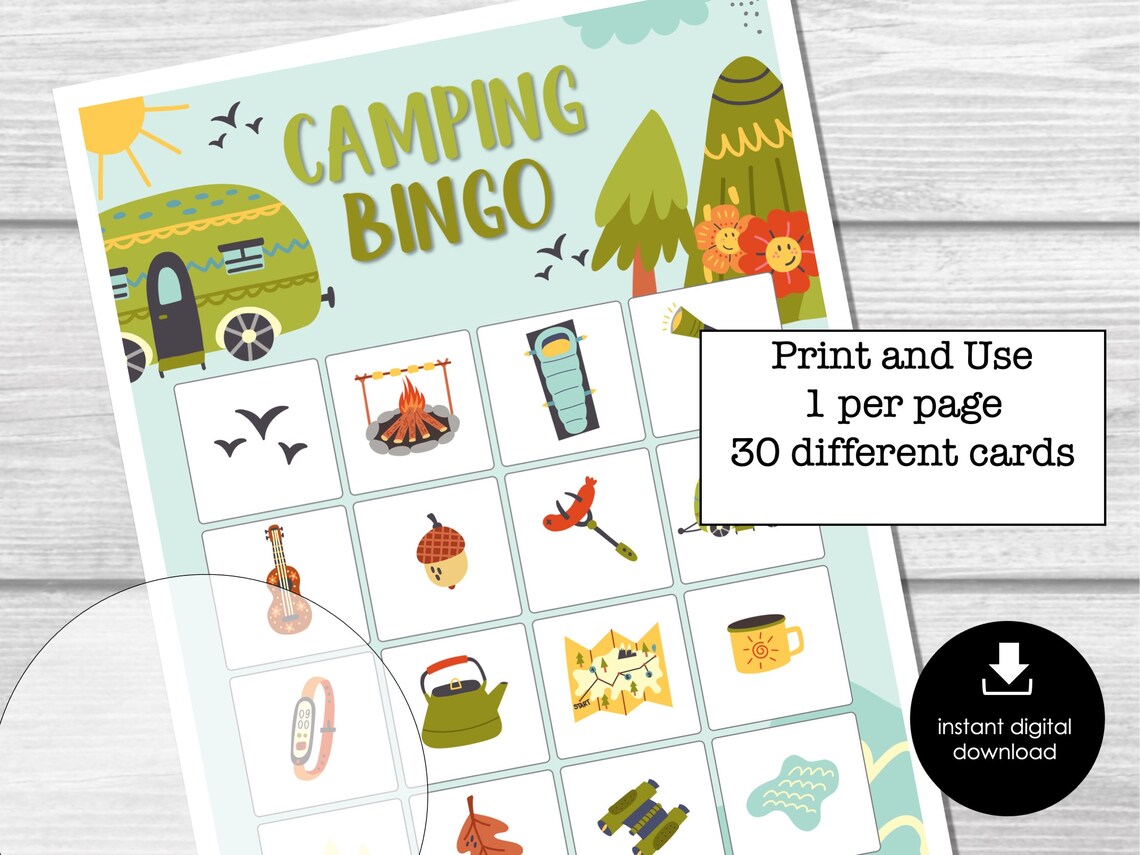 Camping Bingo Game Party Game for Kids Classroom Bingo Game - Etsy