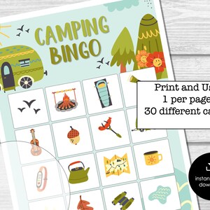 Camping Bingo Game, Party Game for Kids, Classroom Bingo Game, Scout ...