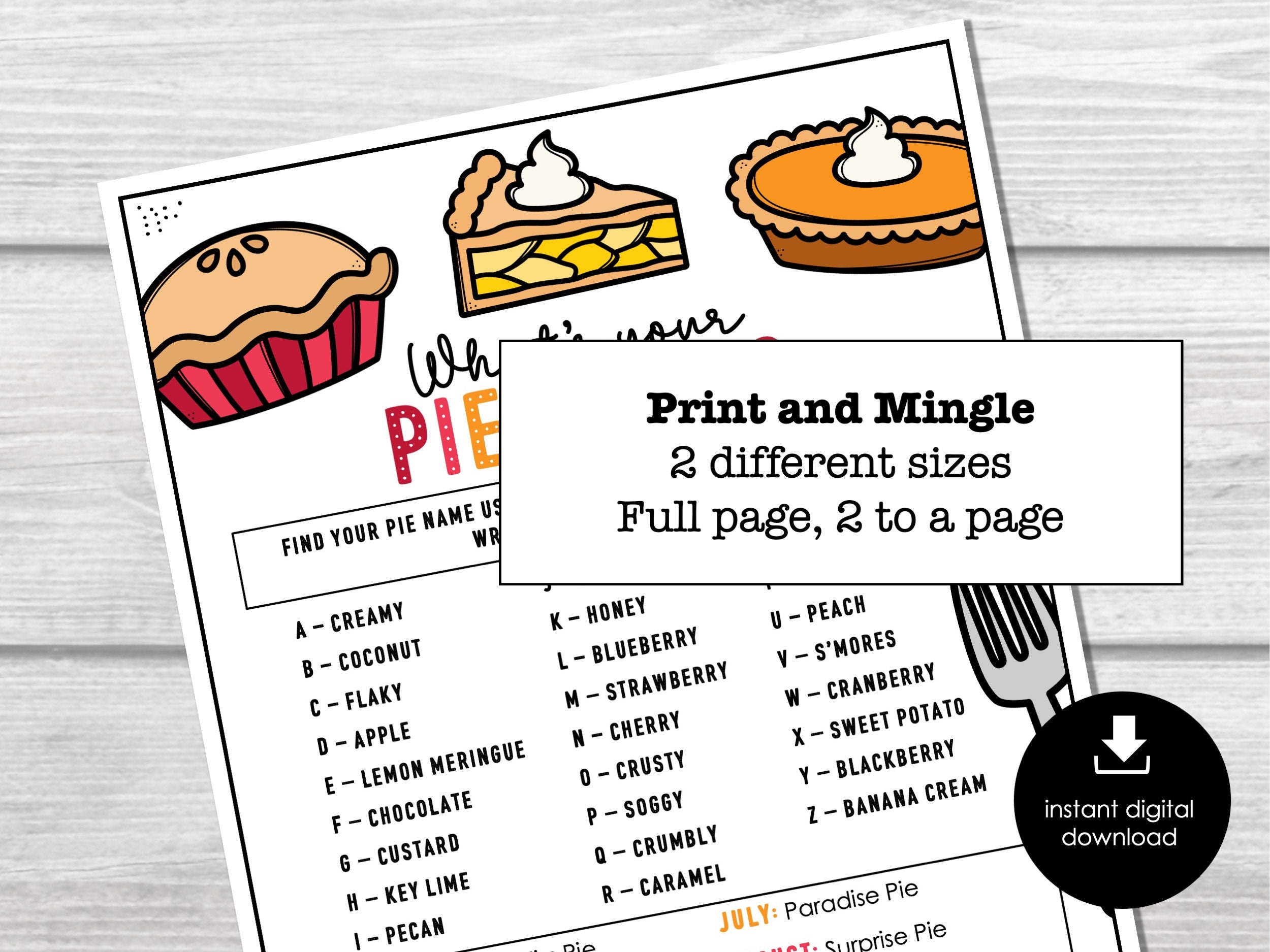 What's Your Pie Name With Name Tags & Sign Icebreaker - Etsy
