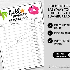 Summer Reading Log, Printable Reading Journal for Kids, Summer Reading ...