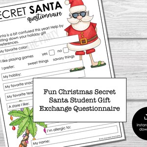 Secret Santa Questionnaire for Kids: Classroom Gift Exchange (printable ...