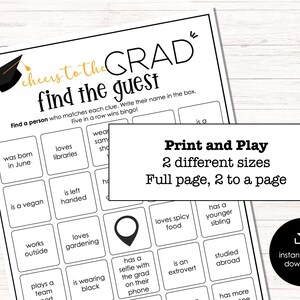 Graduation Party Find the Guest Bingo: Icebreaker Game (printable) - Etsy