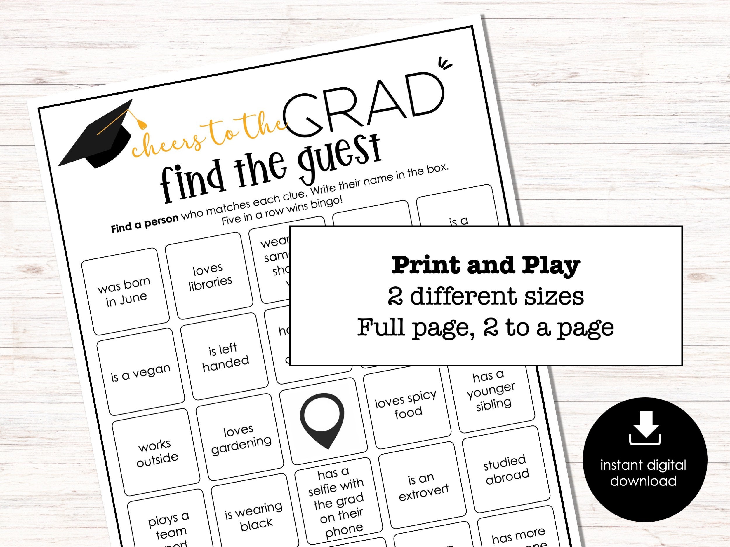 Graduation Party Find the Guest Bingo, Find Someone Who Party Game ...