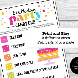 Birthday Candy Dice Game, Fun Birthday Party Game, Slumber Party Game ...