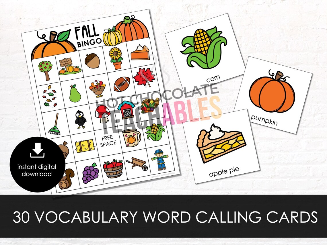 FALL Bingo Printable AUTUMN Vocabulary Bingo Game Practice - Etsy
