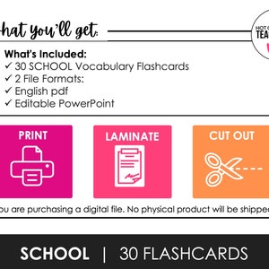 School Supplies Printable Flashcards for Kids, Classroom Vocabulary ...