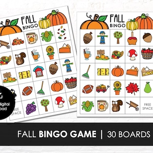 FALL Bingo, Printable AUTUMN Vocabulary Bingo Game, Practice Fall Words ...