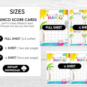 Summer Bunco Kit Printable, Fun in the Sun Bunco Score Sheets, Editable ...