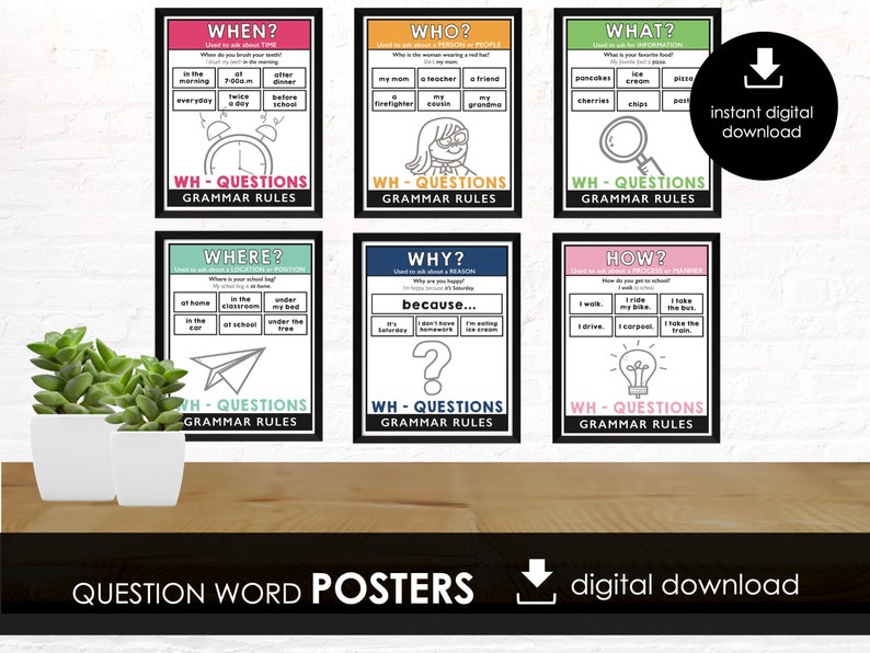 WH Question Words Classroom English Grammar Poster Classroom - Etsy