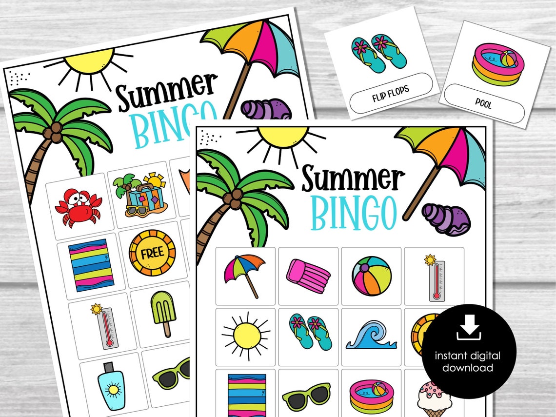 Summer Bingo Printable Kids Party Game Summertime Bingo - Etsy