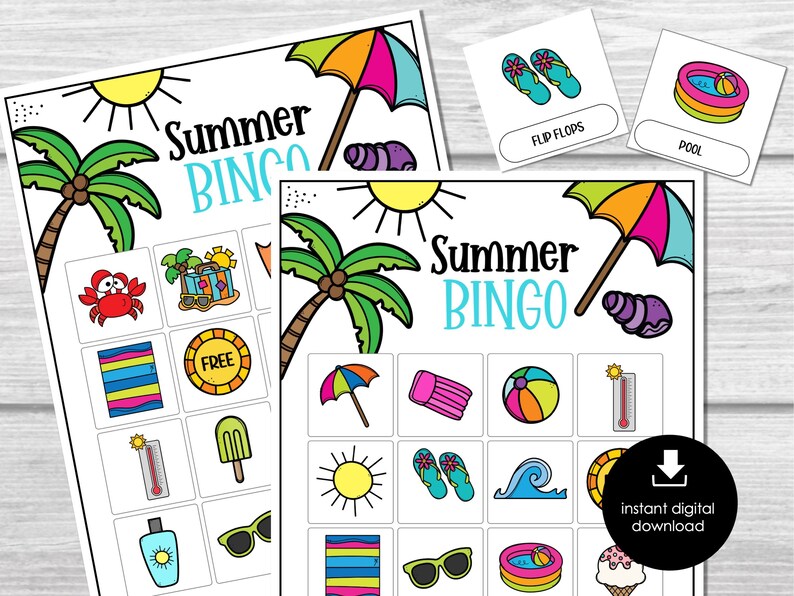 Summer Bingo Printable Kids Party Game Summertime Bingo - Etsy