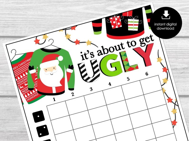 Ugly Sweater Christmas Bunco Party Bundle Printable, Score Sheets ...