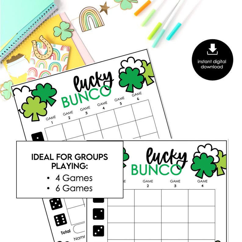 Lucky Bunco Score Card Only Printable, St. Patrick’s Day Party Game ...