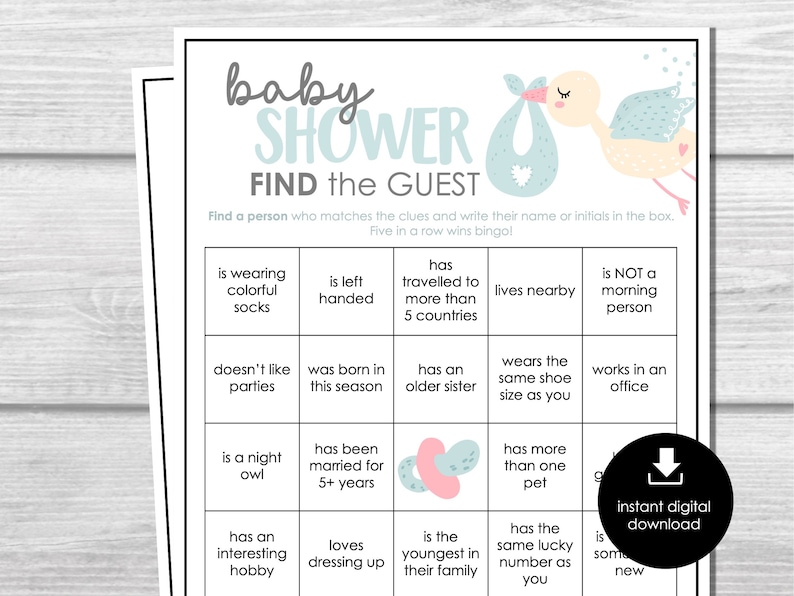 Baby Shower Party Game, Baby Find the Guest Bingo Game, Icebreakers ...