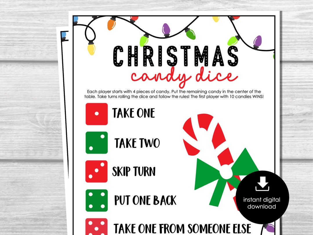 Christmas Candy Dice Game, Group Holiday Party Game, Printable Dice ...