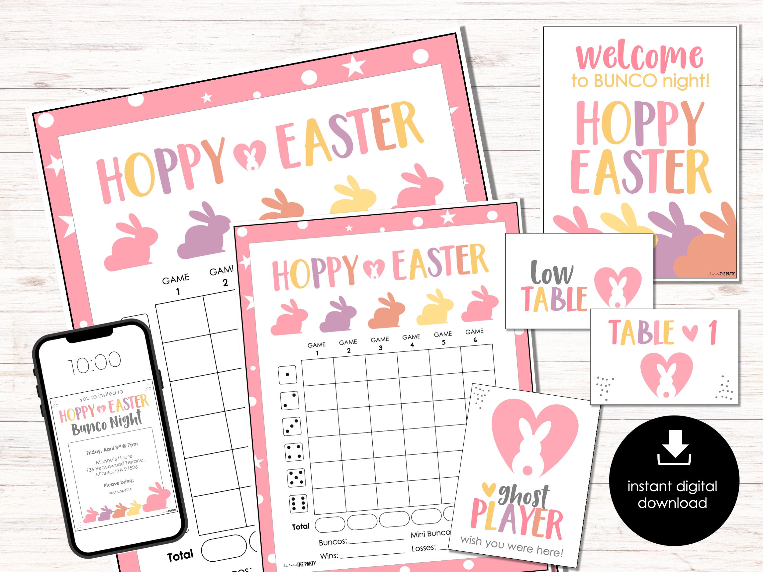 Easter Bunco Score Sheets, April Theme Bunco, Easter Bunny Bunco Night ...