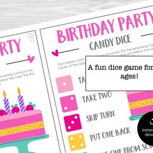 Birthday Candy Dice Game, Fun Birthday Party Game, Slumber Party Game ...