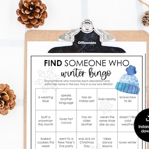 Winter Find Someone Who Printable Bingo Game, Holiday Party Game ...