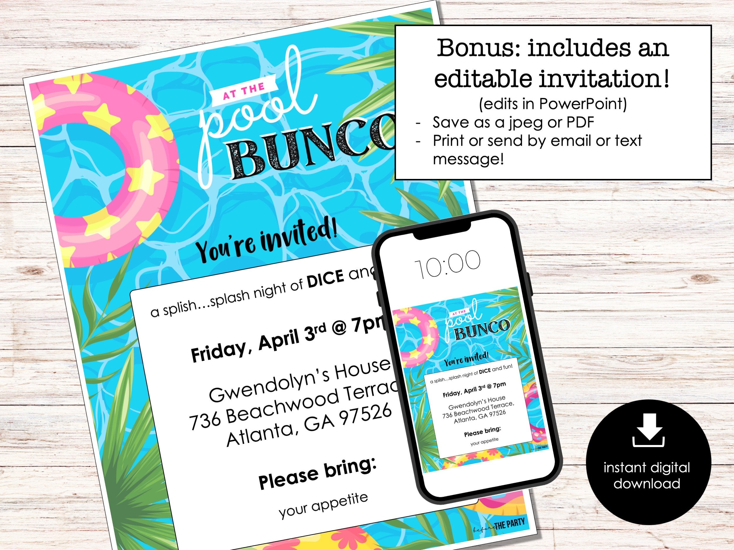 Summer Pool Party Bunco Score Cards, Swim Party Bunco Score Sheets ...