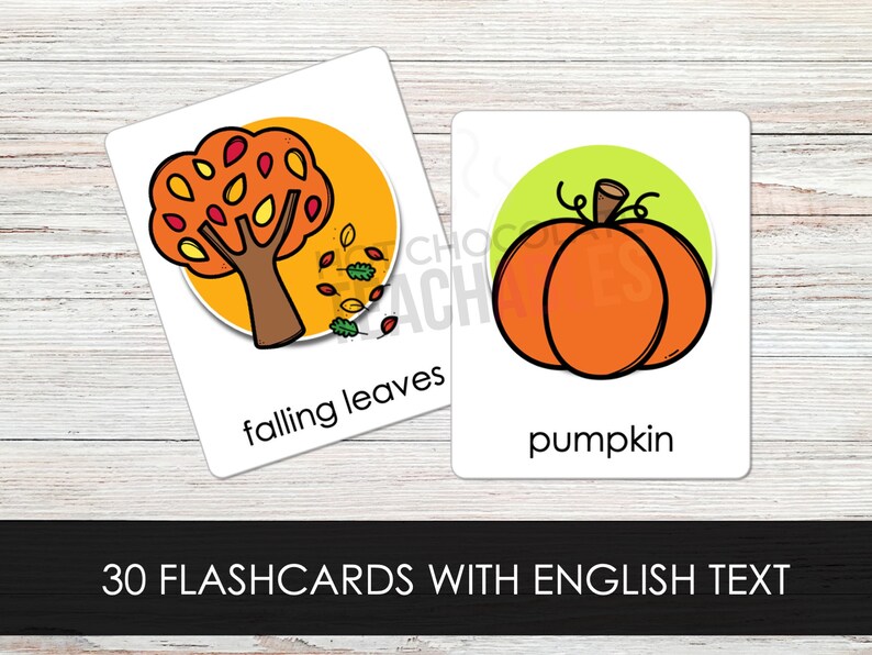 Autumn Printable Flashcards for Kids, Fall Vocabulary Cards, Editable ...