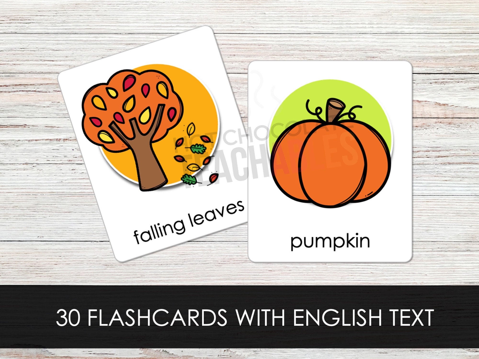 Autumn Printable Flashcards for Kids, Fall Vocabulary Cards, Editable ...