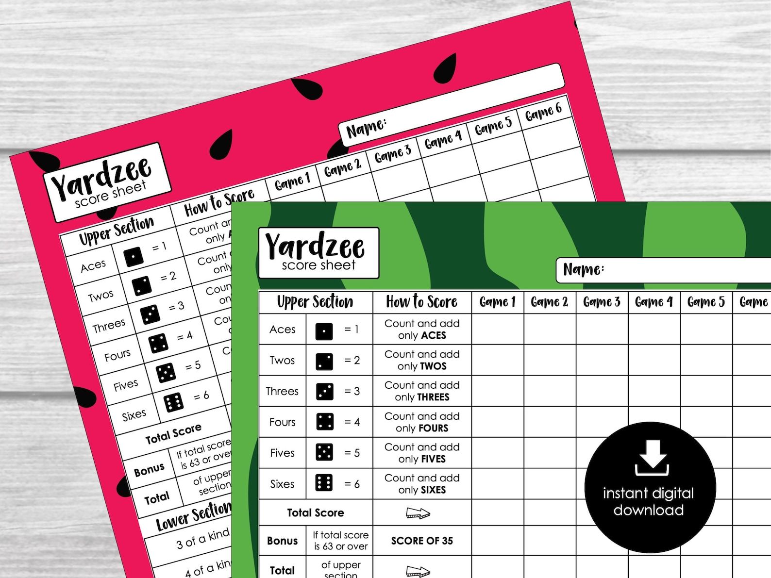 Yardzee Printable Score Cards Score Sheets for Yardzee Game - Etsy