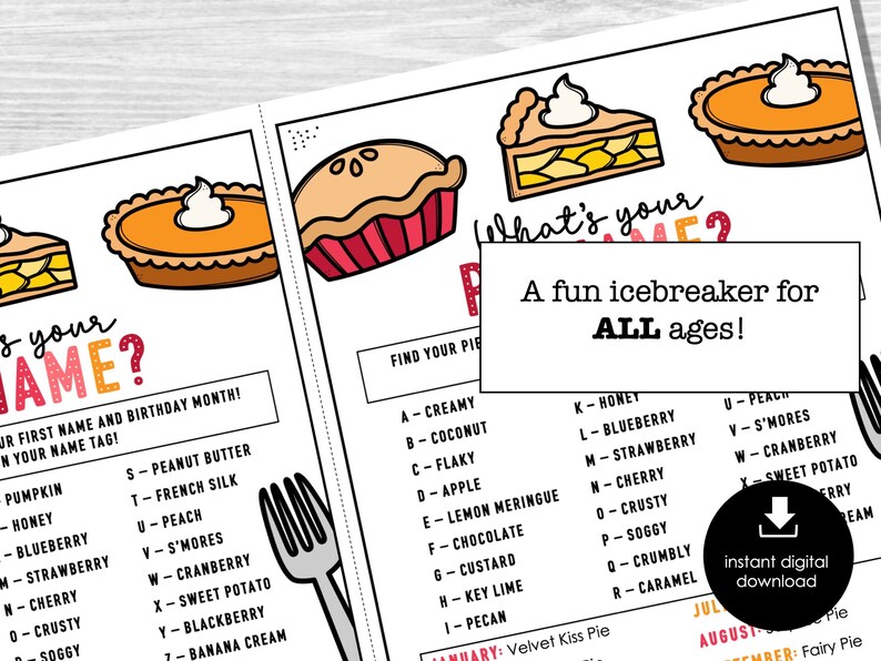 What’s Your Pie Name? – Printable Thanksgiving & Holiday Icebreaker ...
